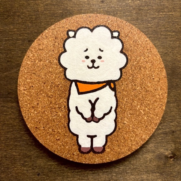 Dining | Bts Bt21 Rj Laser Engraved Painted Cork Coaster | Poshmark